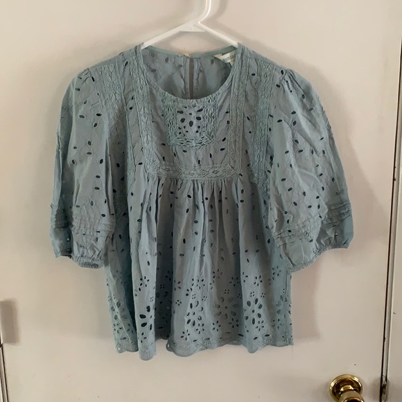 Sundance | Tops | Sundance Light Blue Eyelet Peasant Top With Lace Trim ...